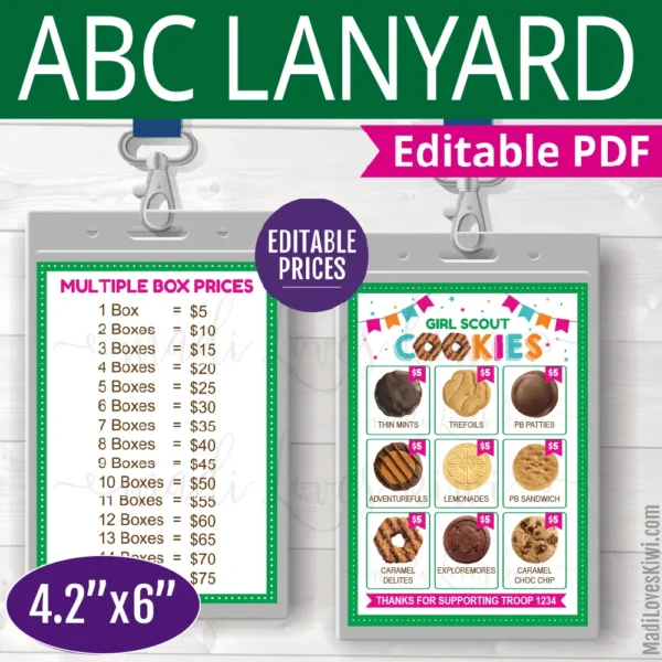 2026 Editable ABC Girl Scout Cookie Lanyard | Printable Cookie Price ...