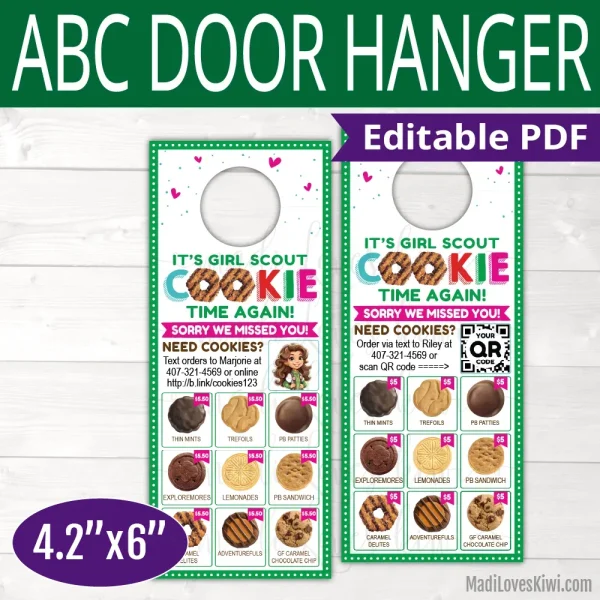 2026 ABC Printable Girl Scout Cookie Door Hanger | Editable Cookie Tag ...