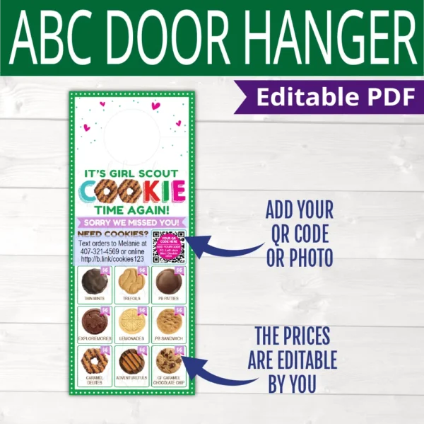 2026 ABC Printable Girl Scout Cookie Door Hanger | Editable Cookie Tag ...