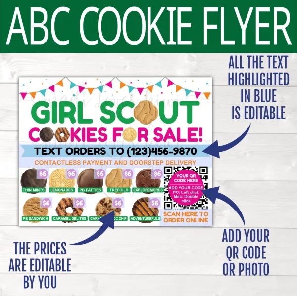 2026 ABC Printable Girl Scout Cookie Flyer with QR Code, Editable Price ...