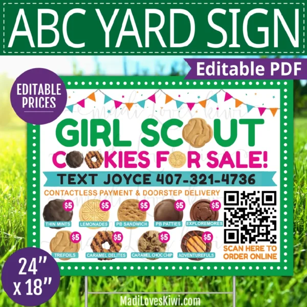 2026 ABC Editable Girl Scout Cookie Yard Sign 24x18 | Printable Cookie ...