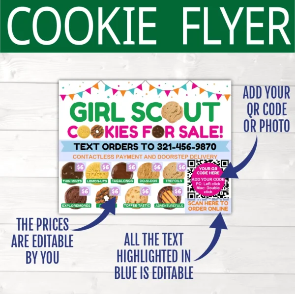 2026 Editable LBB Girl Scout Cookie Flyer with QR Code, Printable ...