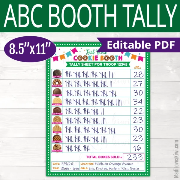2026 ABC Printable Girl Scout Cookie Booth Tally Form, Editable Cookie ...