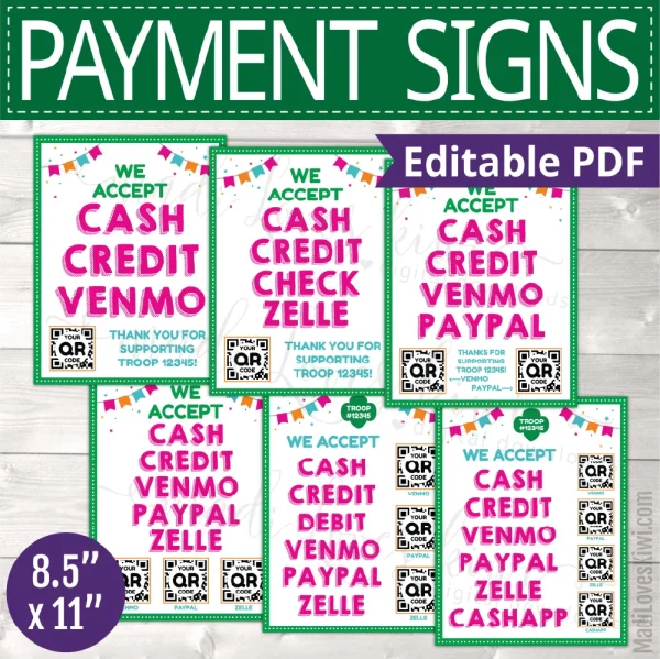 Editable Girl Scout Cookie Booth Payment QR Code Sign Instant Download ...